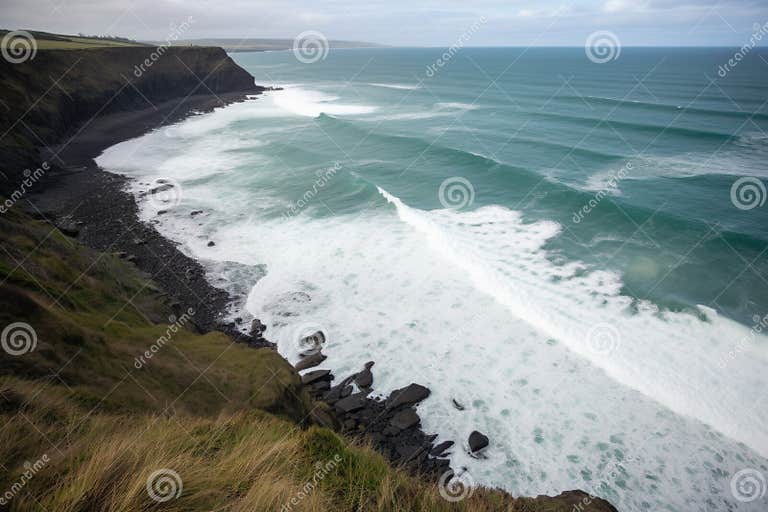 Coastal View from the Top of a Cliff, with Waves Rolling into Shore ...