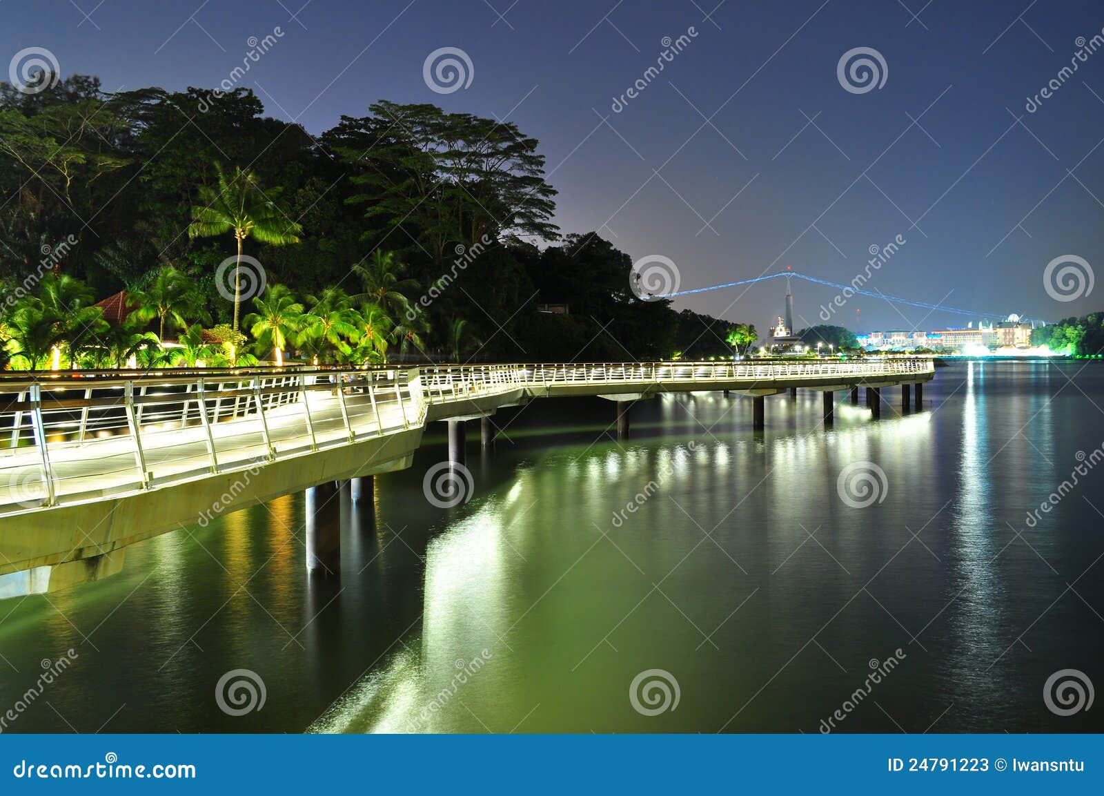 A Coastal Walkway by Night with Reflection Stock Image - Image of ...