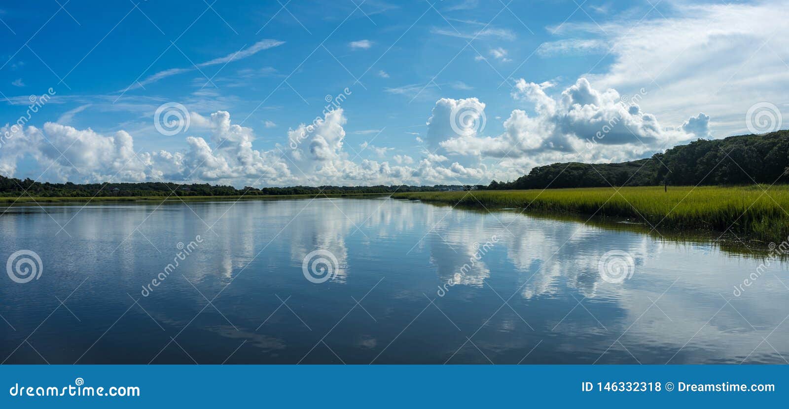 Panorama of a Coastal Waterway Stock Photo - Image of beach, river ...