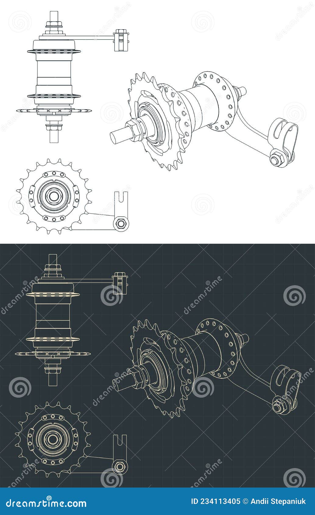 Coaster Brake Hub Blueprints Stock Vector - Illustration of mechanical ...