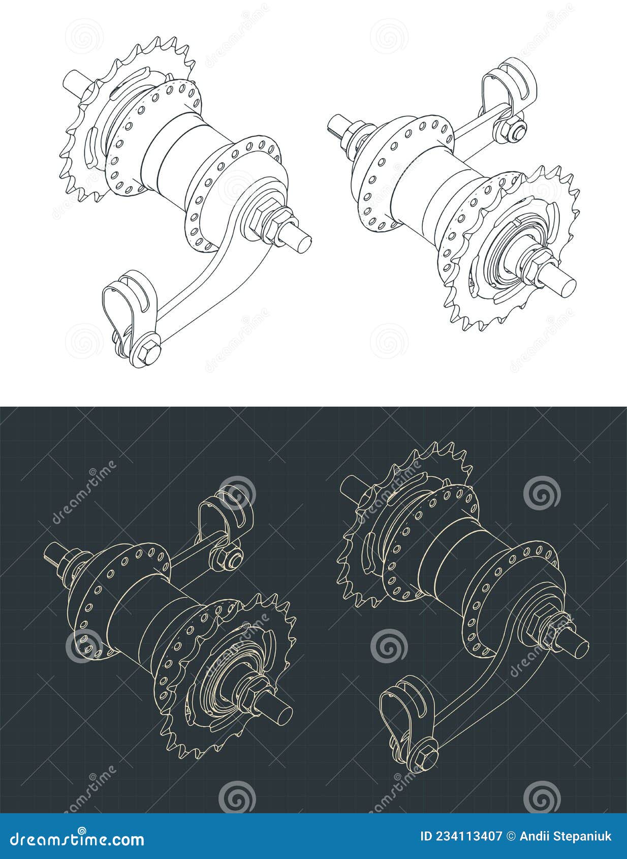 Coaster Brake Hub Isometric Blueprints Stock Vector - Illustration of ...