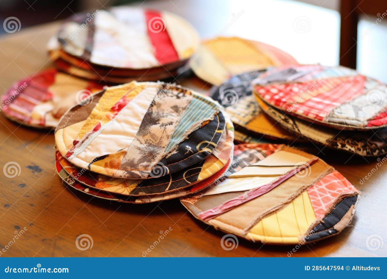 Coasters Made with Fabric Scraps and Old Clothing Stock Photo - Image ...