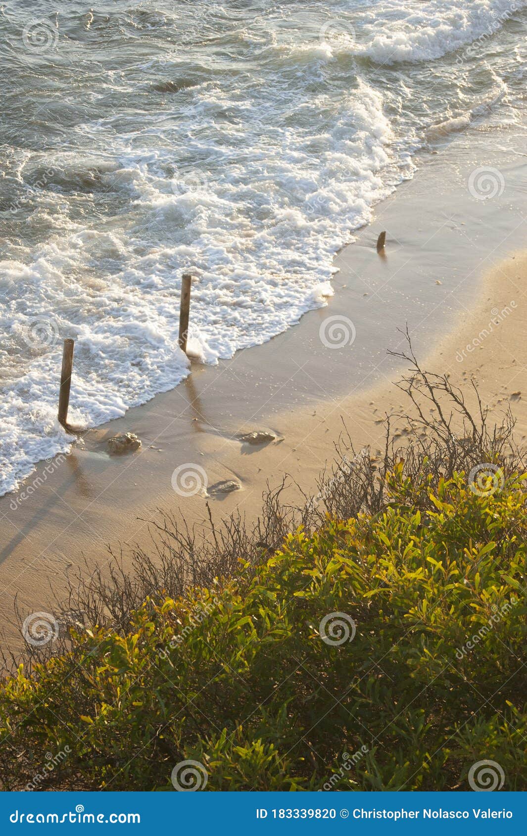 Coastline of the Beach with Two Footsteps Stock Photo - Image of blue ...