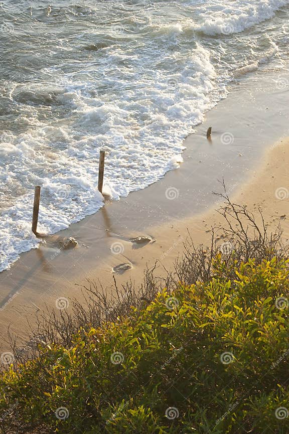 Coastline of the Beach with Two Footsteps Stock Photo - Image of blue ...