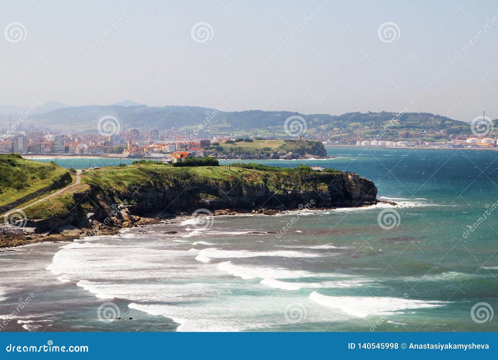 Coastline in Gijon, View To Cliffs and Ocean Stock Photo - Image of ...