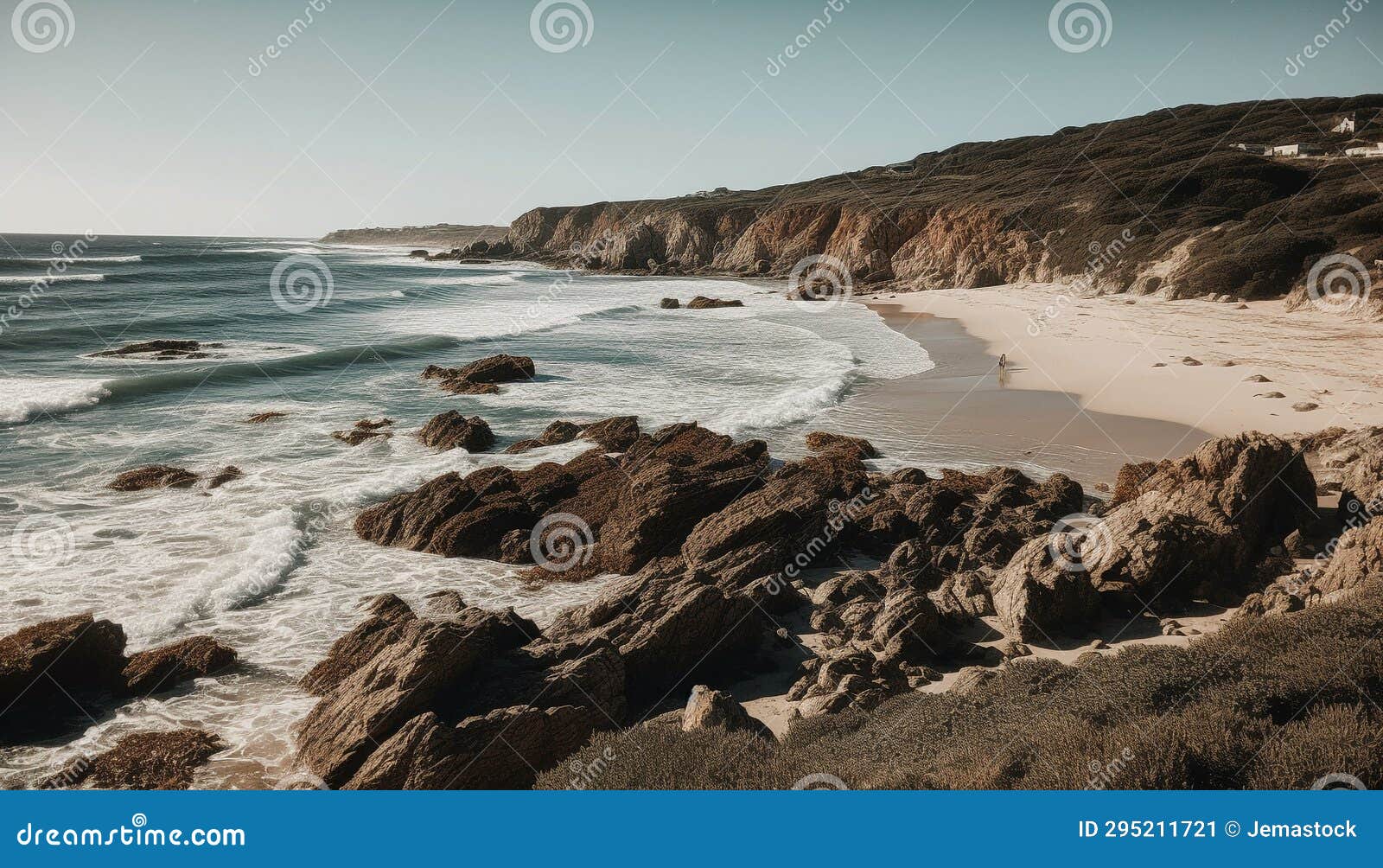 Coastline Natural Beauty Sunset, Wave Breaking on Eroded Cliff ...