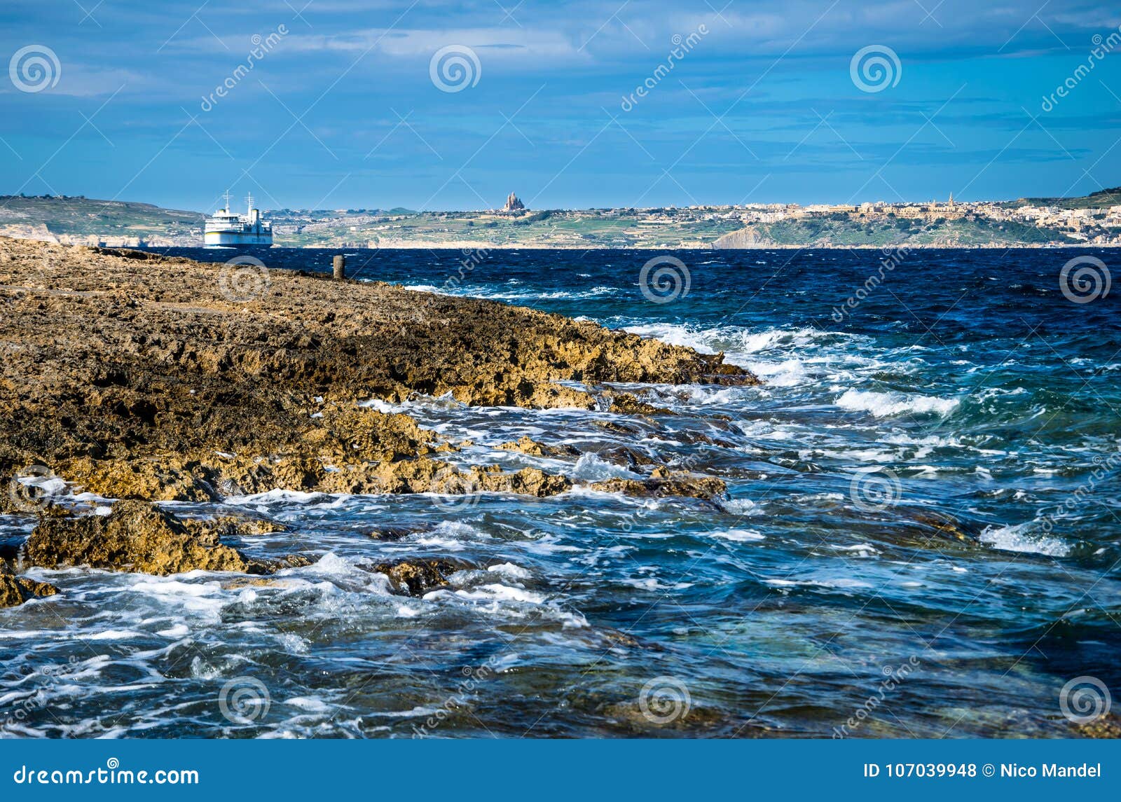 Coast and cliffs of Malta stock photo. Image of water - 107039948