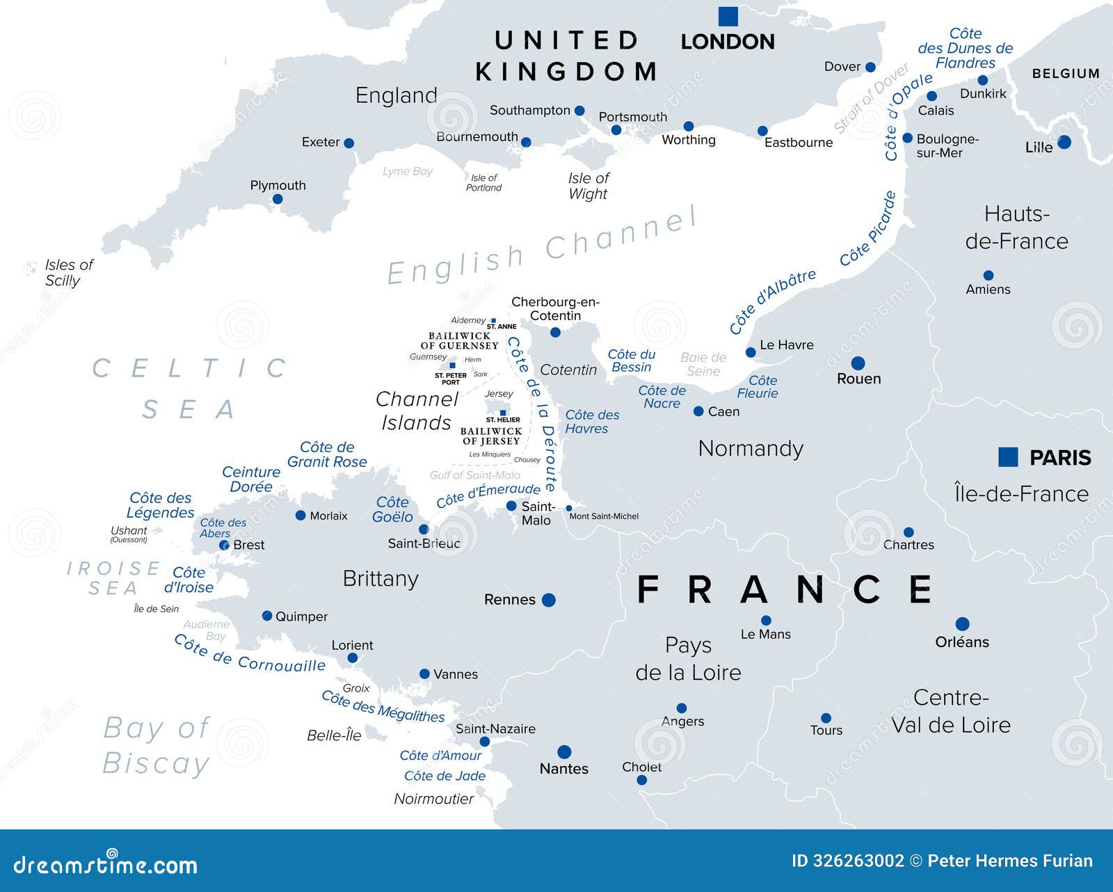 Northern France, Touristic Names of Beaches and Coastlines, Political ...