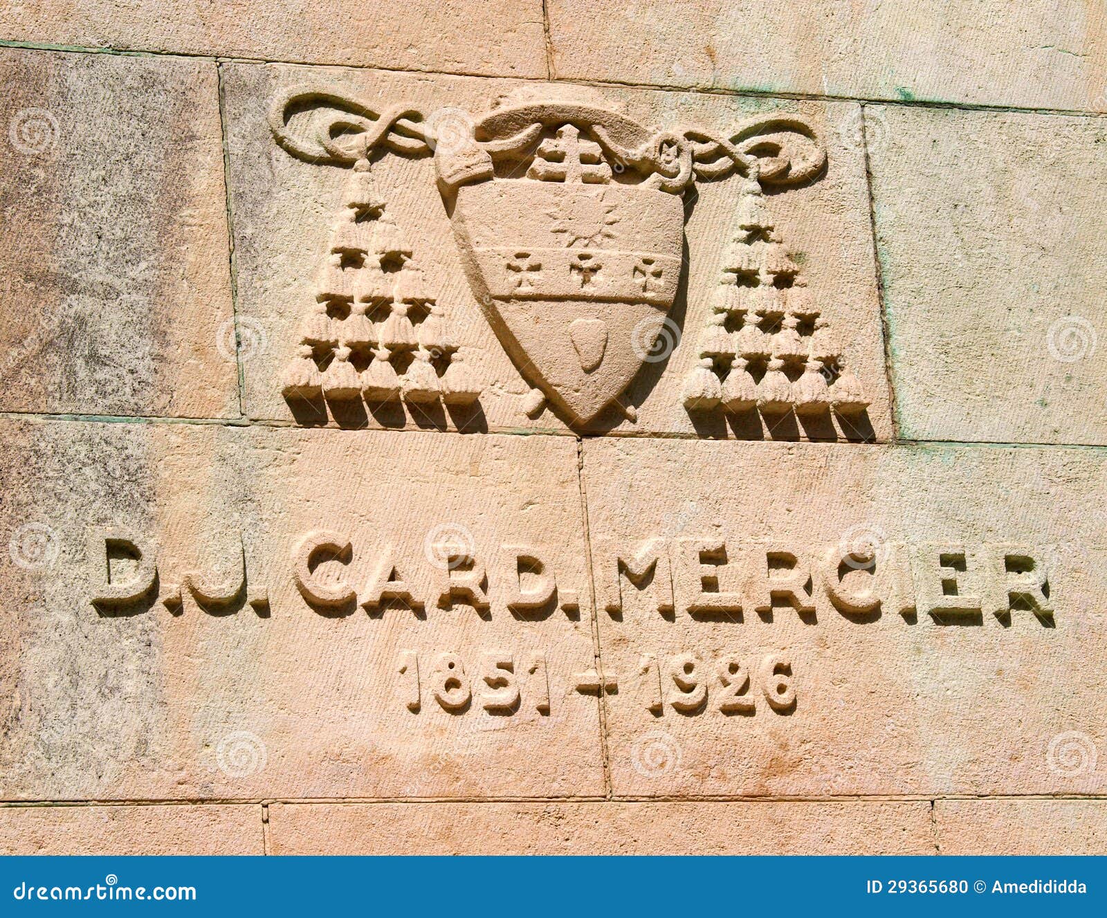 Coat of Arms and the Date of the Life of Cardinal Mercier Statue Stock ...
