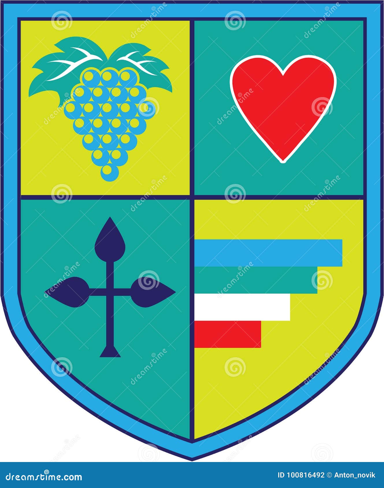 Coat of Arms Grapes and Heart Shield Stock Vector - Illustration of ...