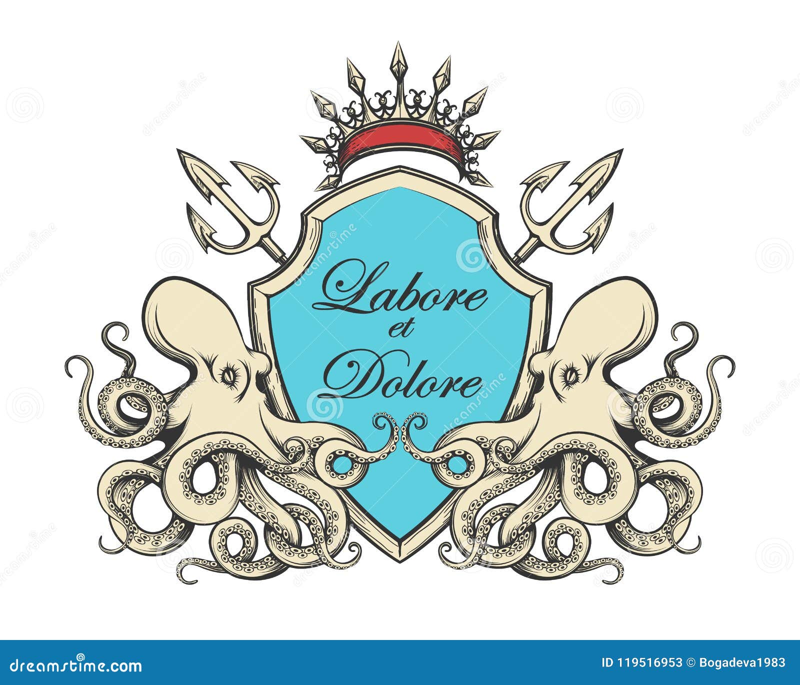 Coat of Arms with Octopus and Tridents Stock Vector - Illustration of ...