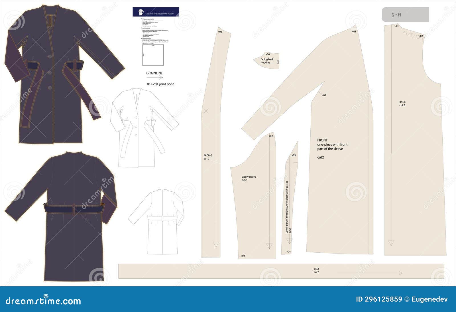 Coat Pattern with Belt and One-piece Sleeve Stock Illustration ...