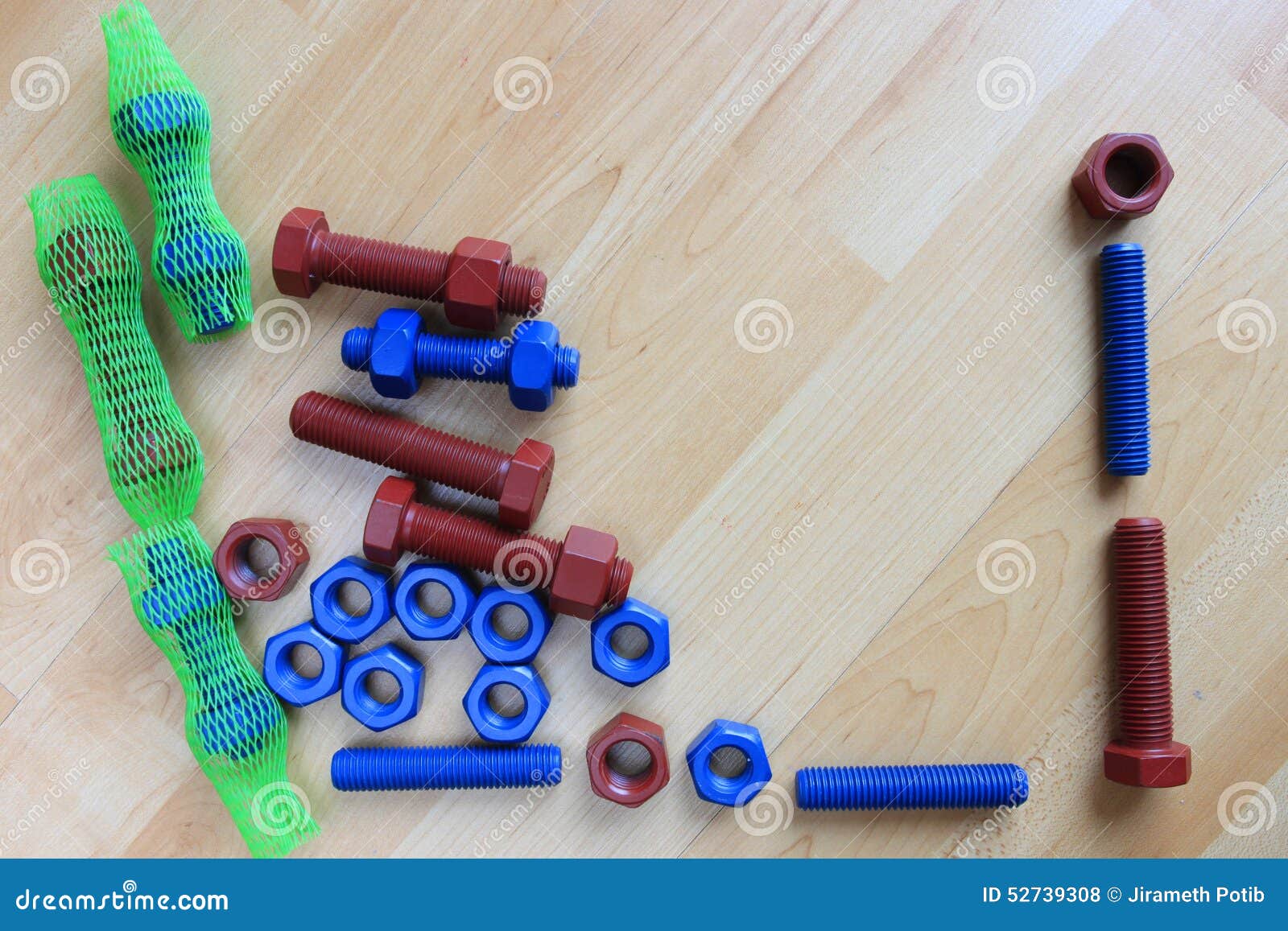 Coated Stud Bolt and Nut on Wood Texture Stock Photo - Image of bolt ...