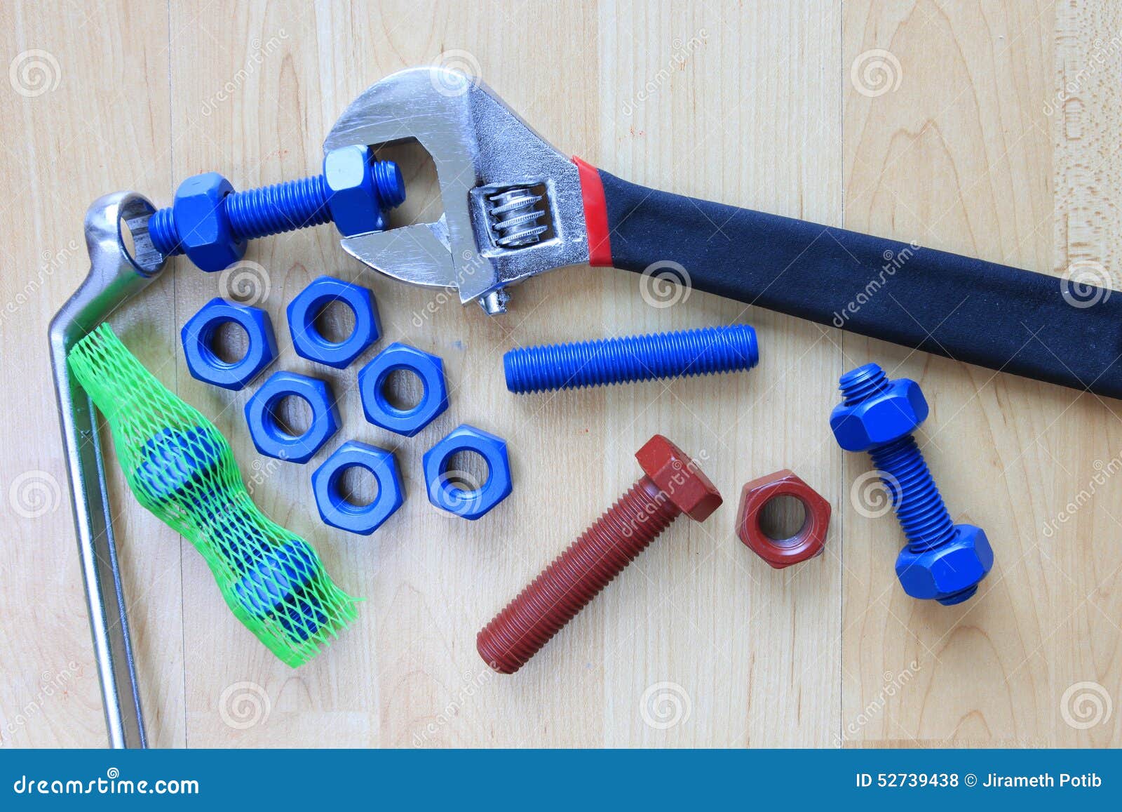 Coated Stud Bolt And Nut On Wood Texture Stock Photo | CartoonDealer ...