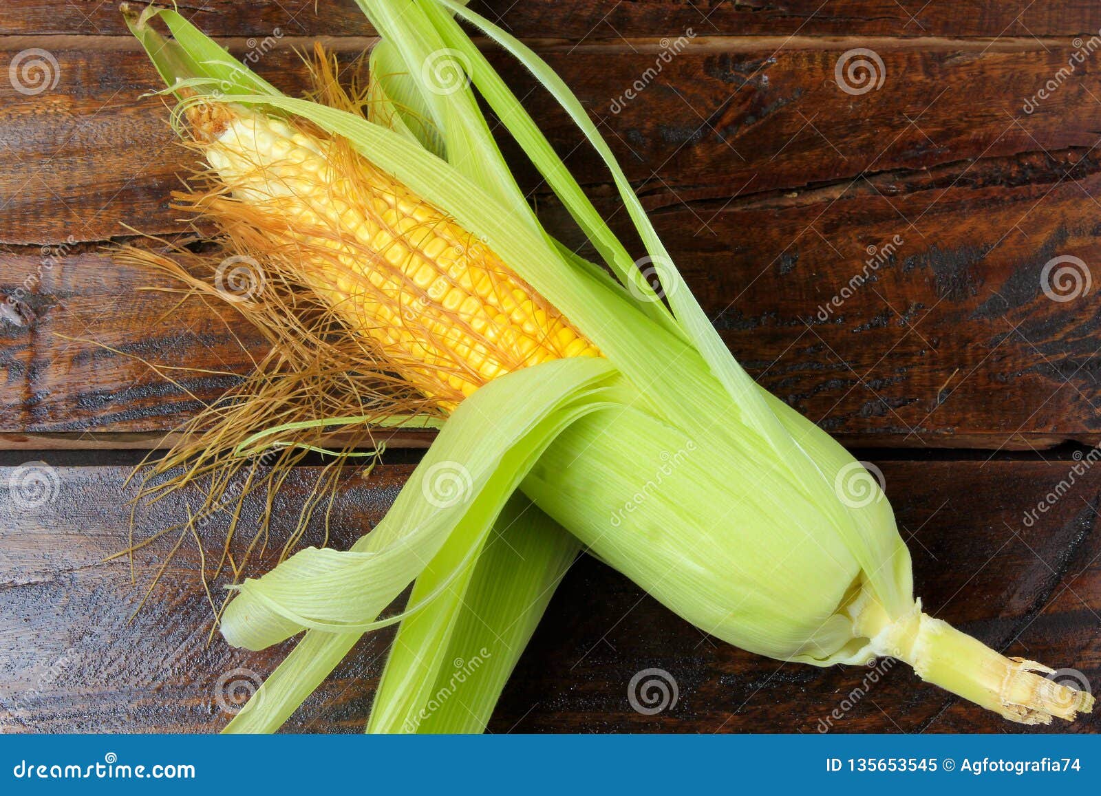 Cob of Raw Corn, with Straw, Harvested from Plantation, on Rustic ...