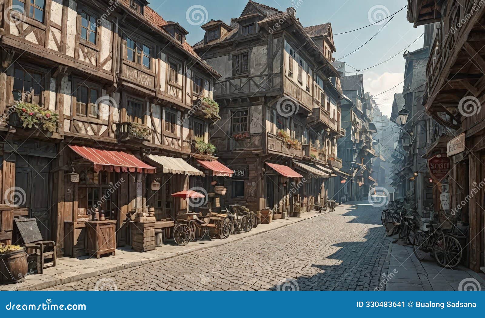 Cobbed street stock illustration. Illustration of city - 330483641