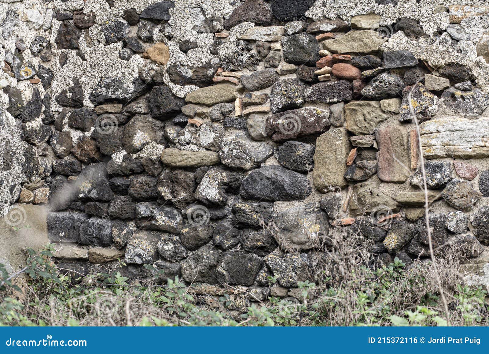 Cobble Stone Flat Rock Wall Stock Photo - Image of ruined, color: 215372116