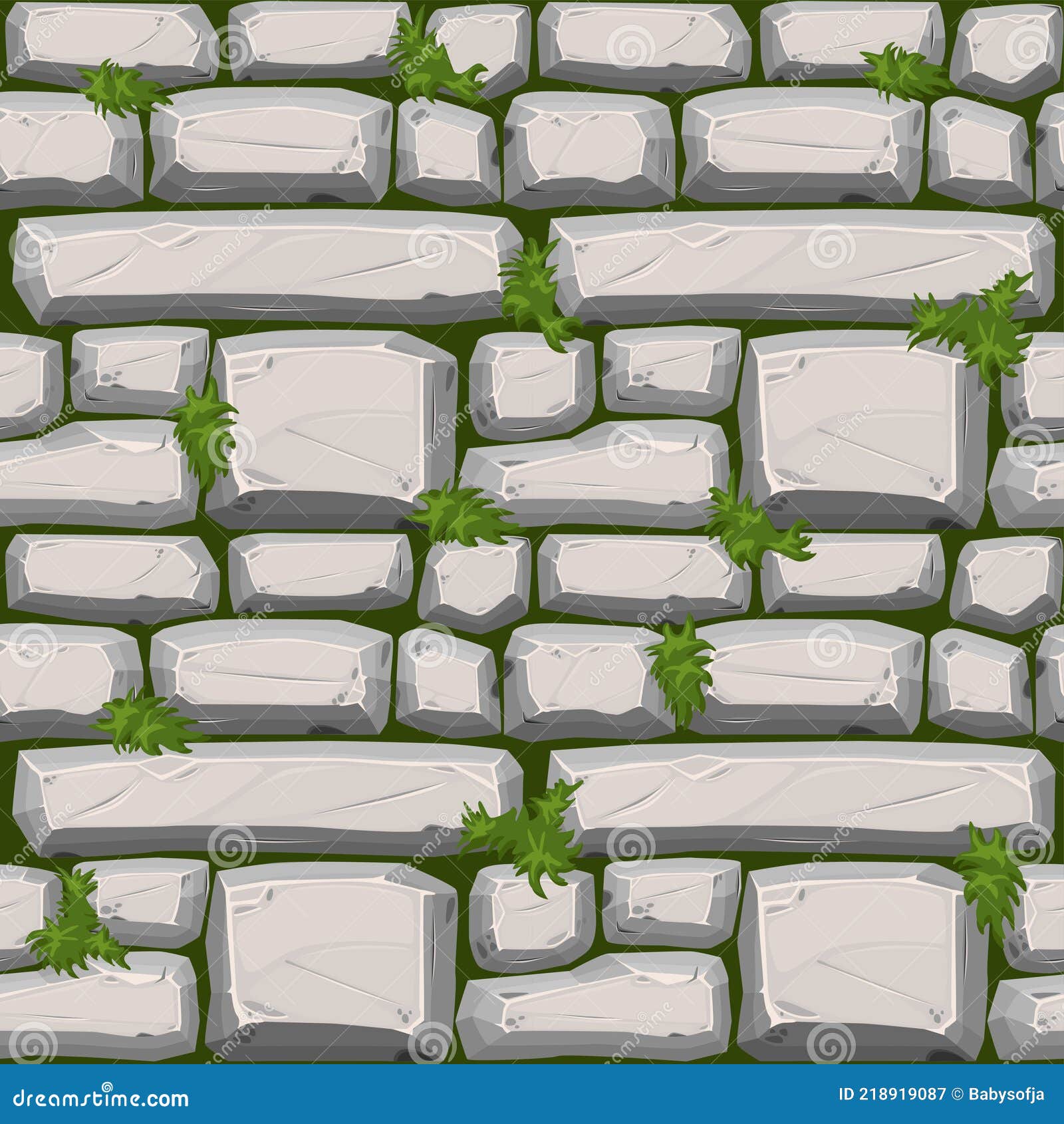 Cobble Stones Seamless Texture With Grass, Gray Vintage Road Pattern ...