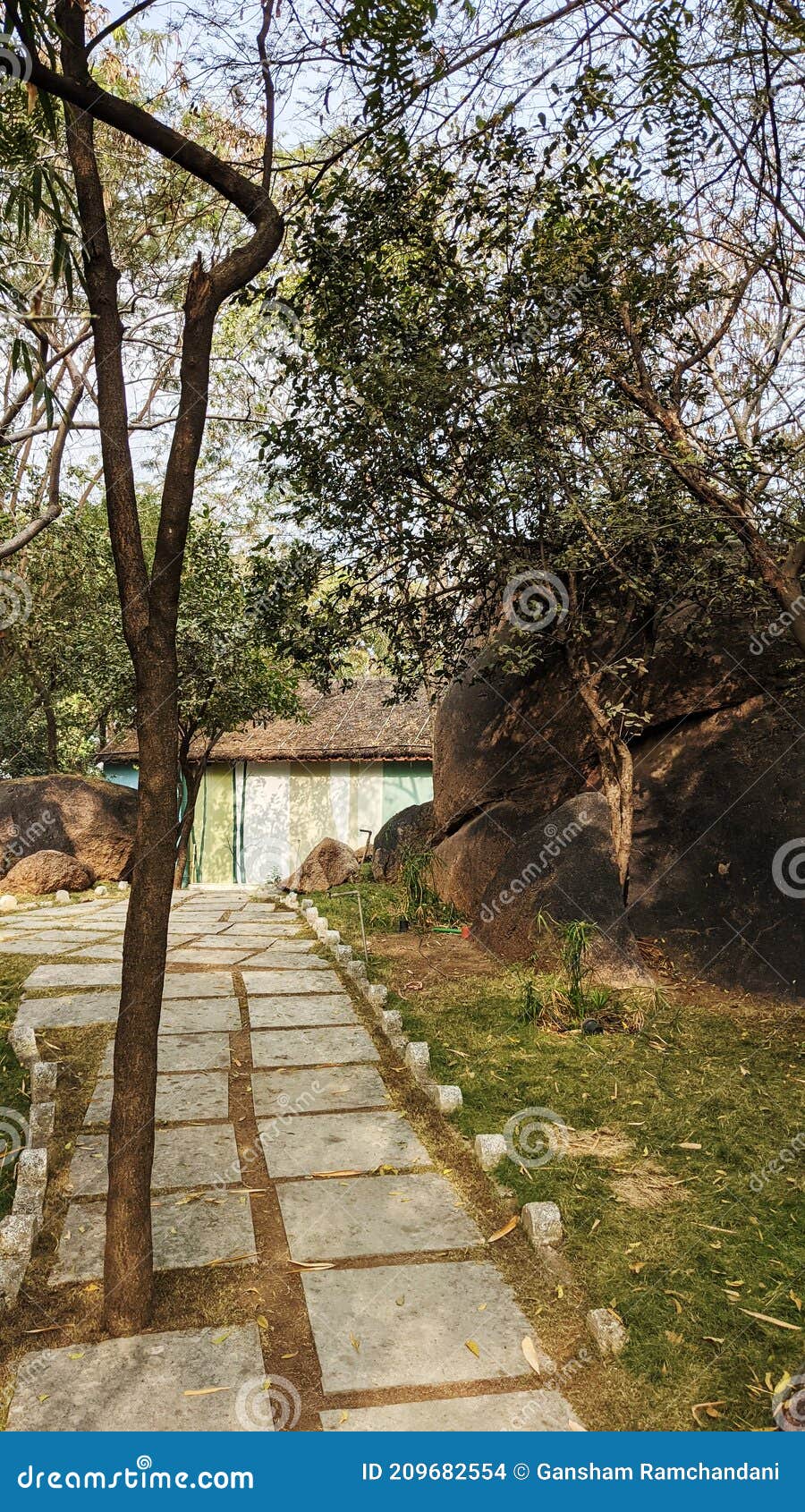 Cobbled Pathway with Rocks & Greenery Stock Photo - Image of ...