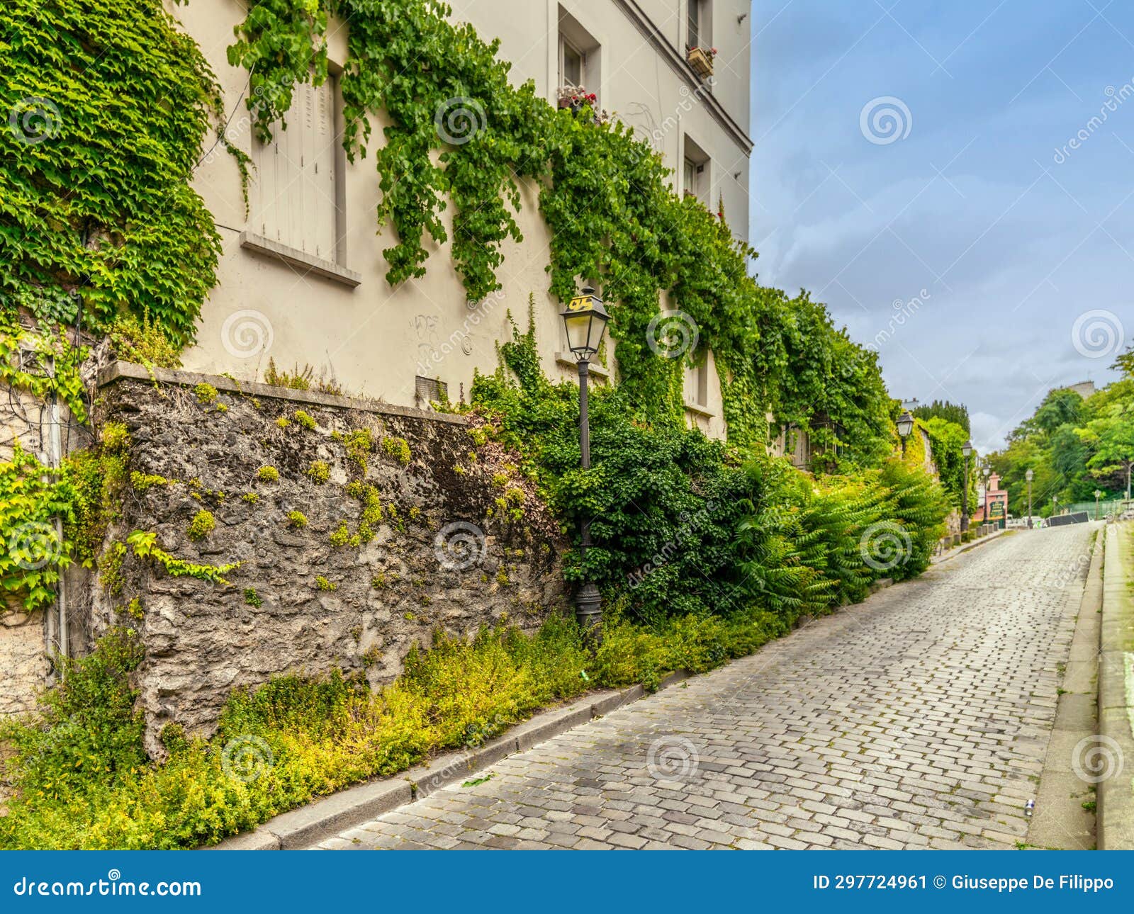 A Cobbled Stone Street Going Up To Montmartre in Paris Stock Image ...