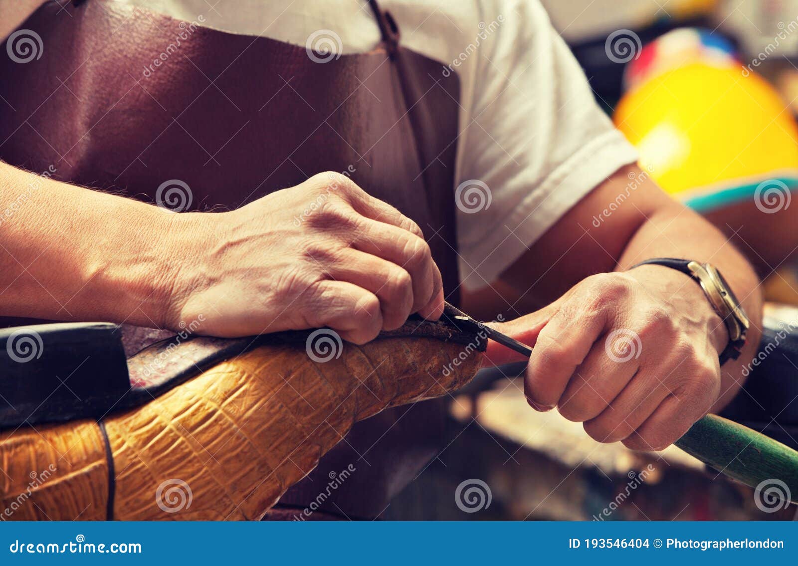Cobbler Craftsman Fixing Leather Boot Using Tools Stock Photo - Image ...