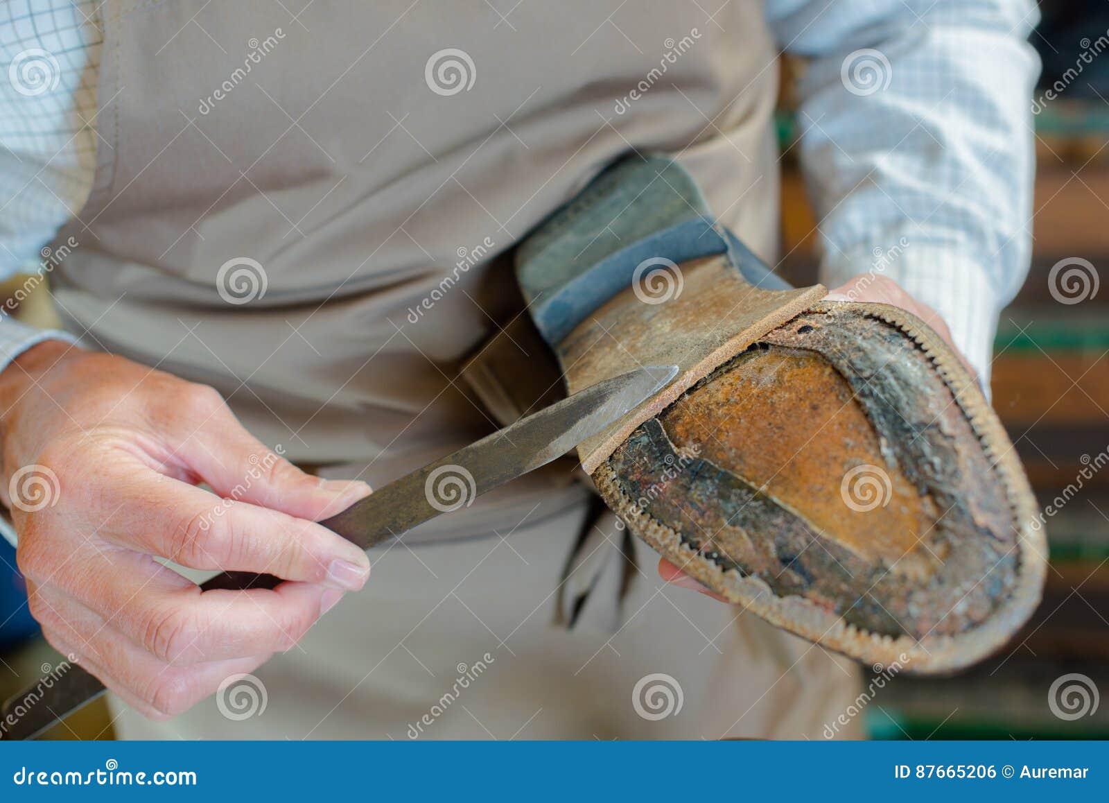 Cobbler Scraping Sole Shoe With Sharp Blade Royalty-Free Stock ...