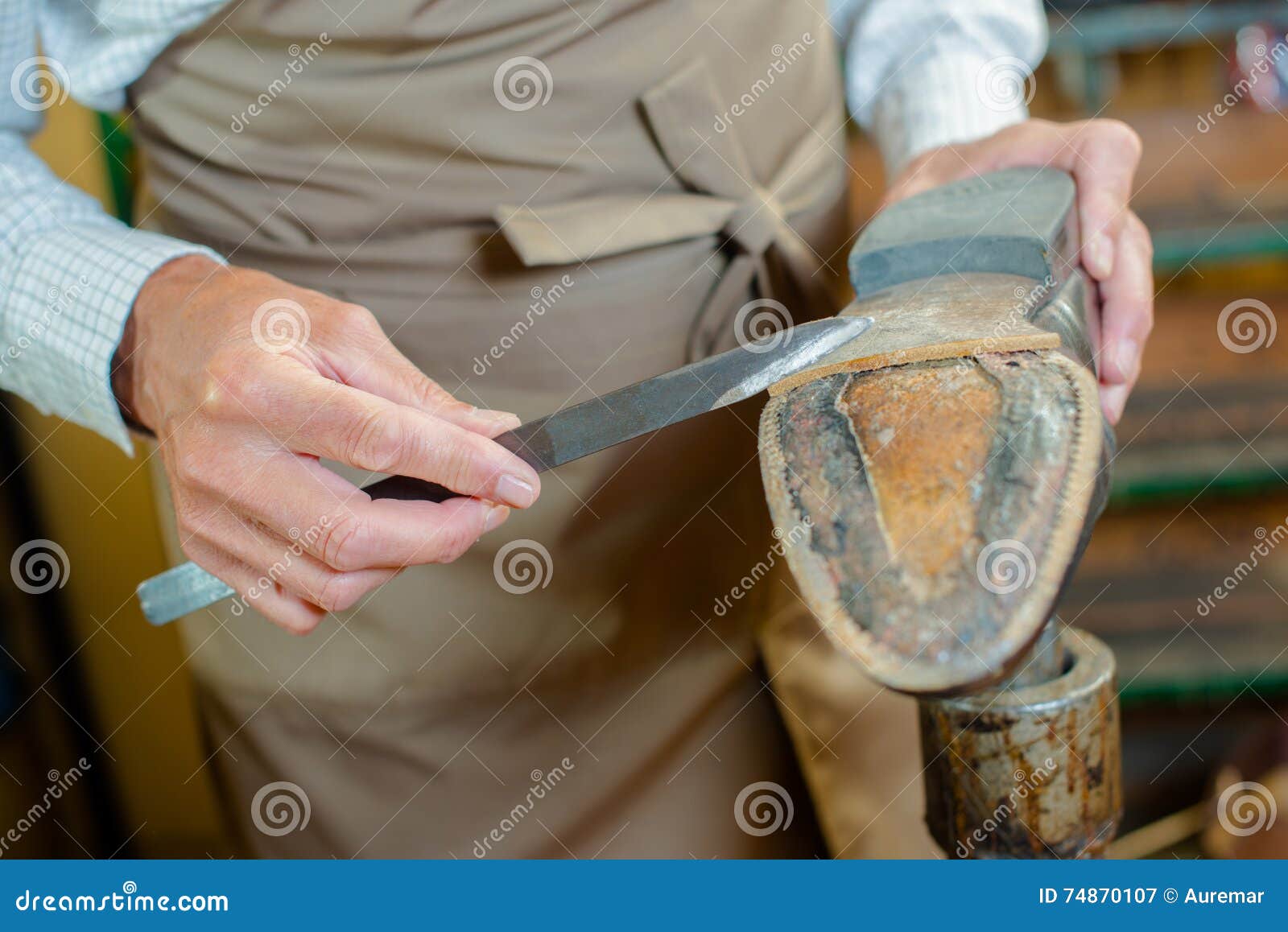 Cobbler Scraping Sole Shoe With Sharp Blade Royalty-Free Stock ...