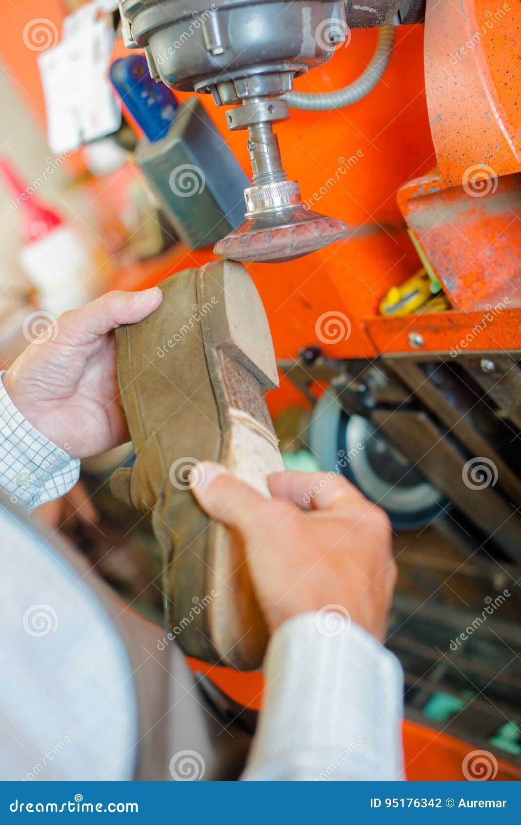 Cobbler Shaping Heel Shoe on Machine Stock Photo - Image of grind ...