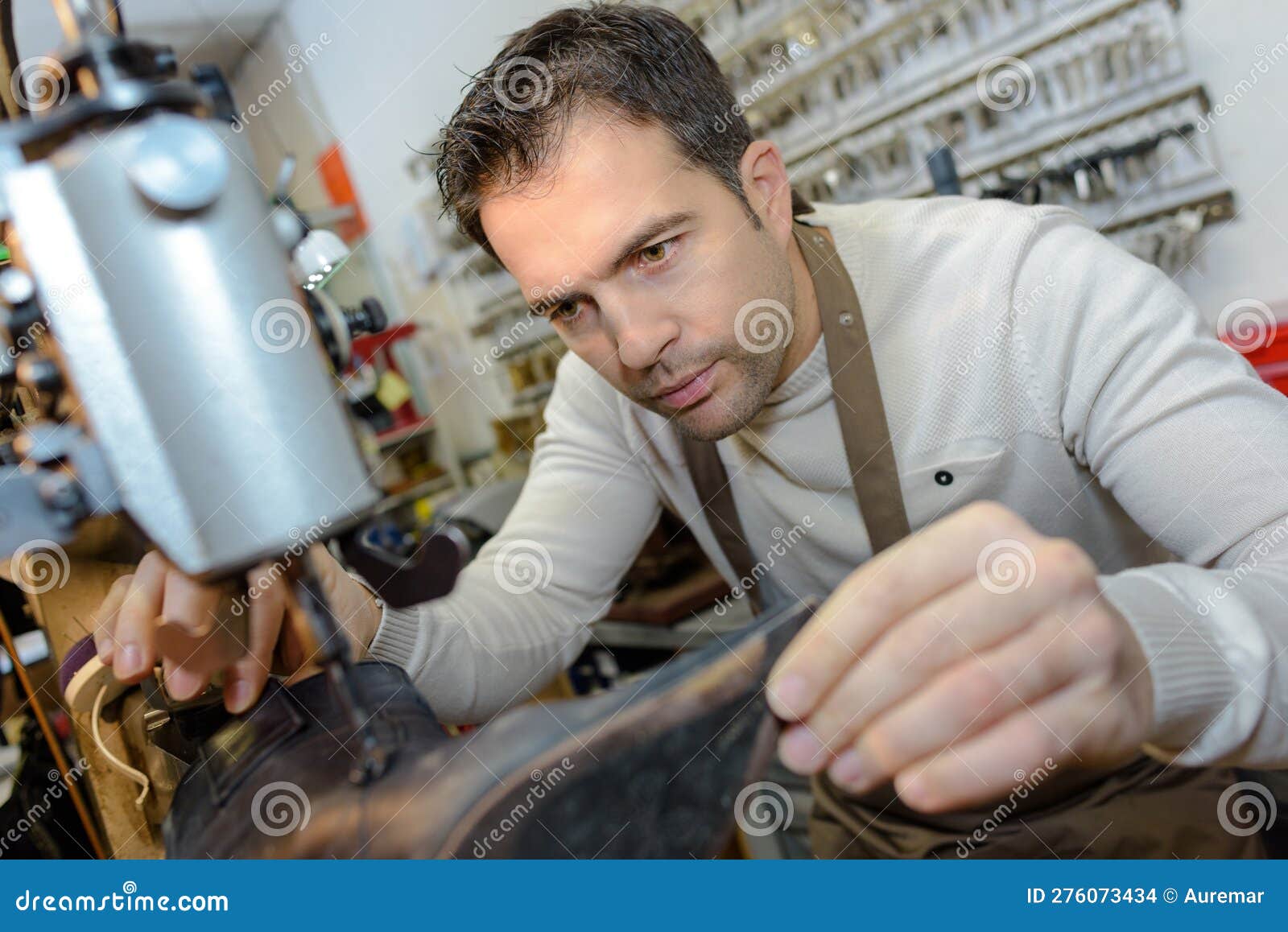 Cobbler Using Sewing Machine Stock Photo - Image of footwear, machine ...