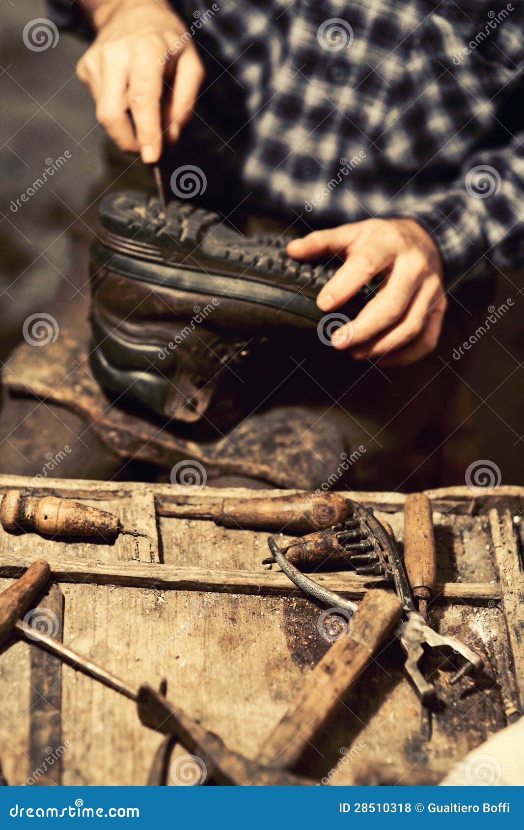 Cobbler at work stock photo. Image of adult, manual, tradition - 28510318