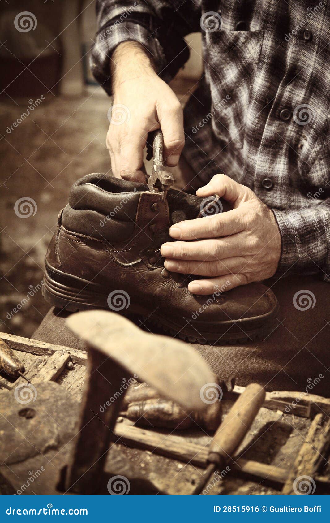 Cobbler at work stock photo. Image of worker, obsolete - 28515916