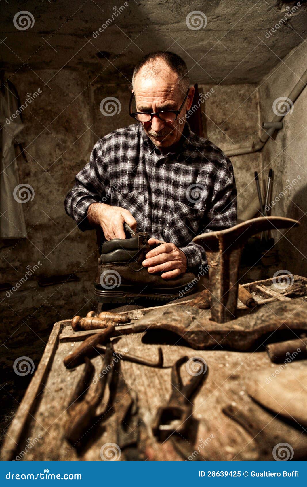 Cobbler at work stock image. Image of leather, handmade - 28639425