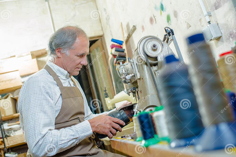 Cobbler Working in Workshop Stock Image - Image of repairing, keys ...