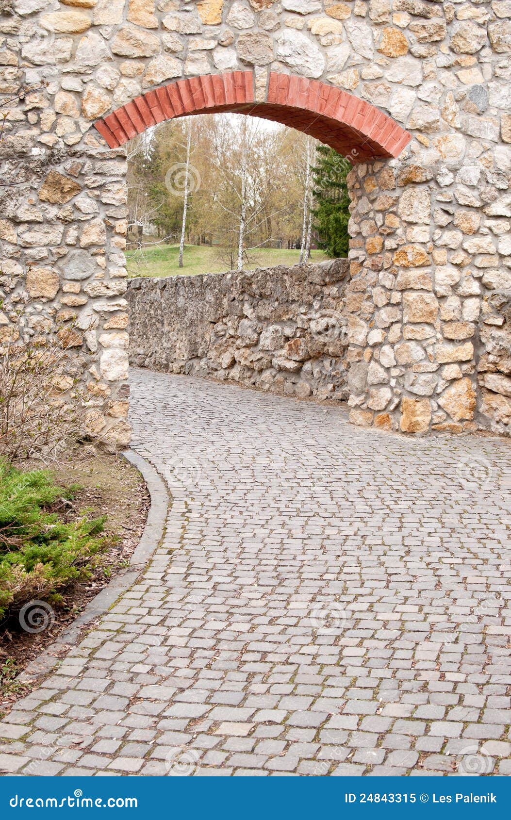Cobblestone Path Leading To an Archway Stock Image - Image of grass ...