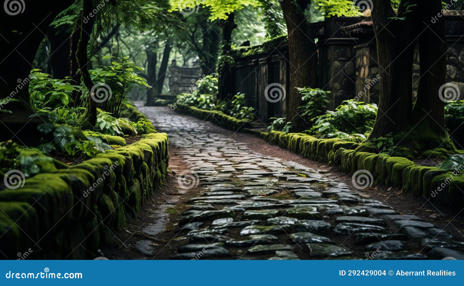 A Cobblestone Path in the Middle of a Forest Stock Illustration ...
