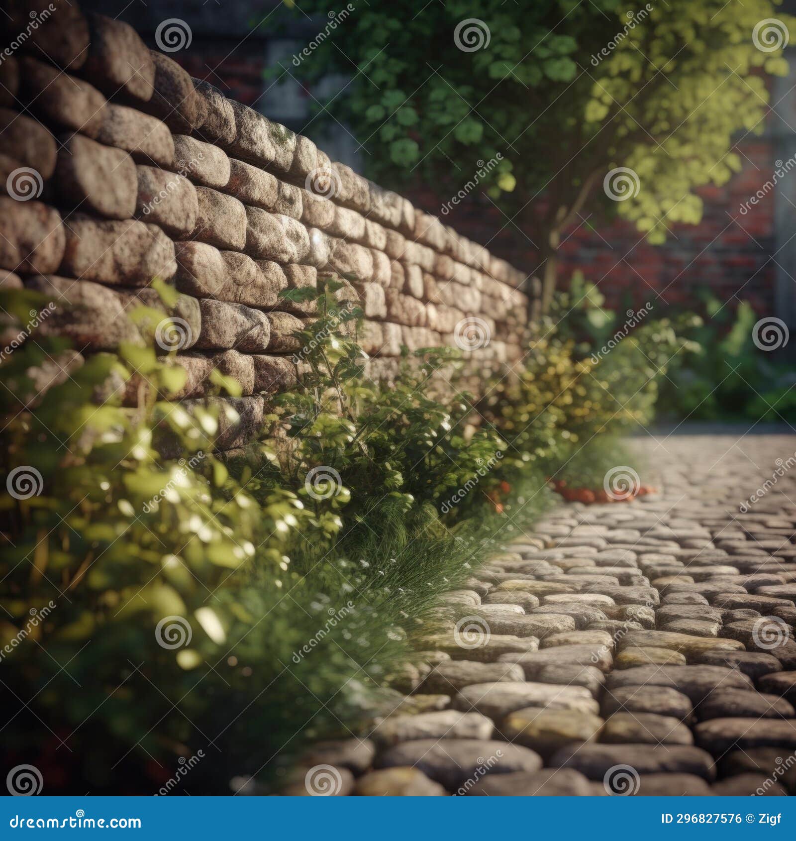 Cobblestone Path with Plants and Trees Stock Illustration ...