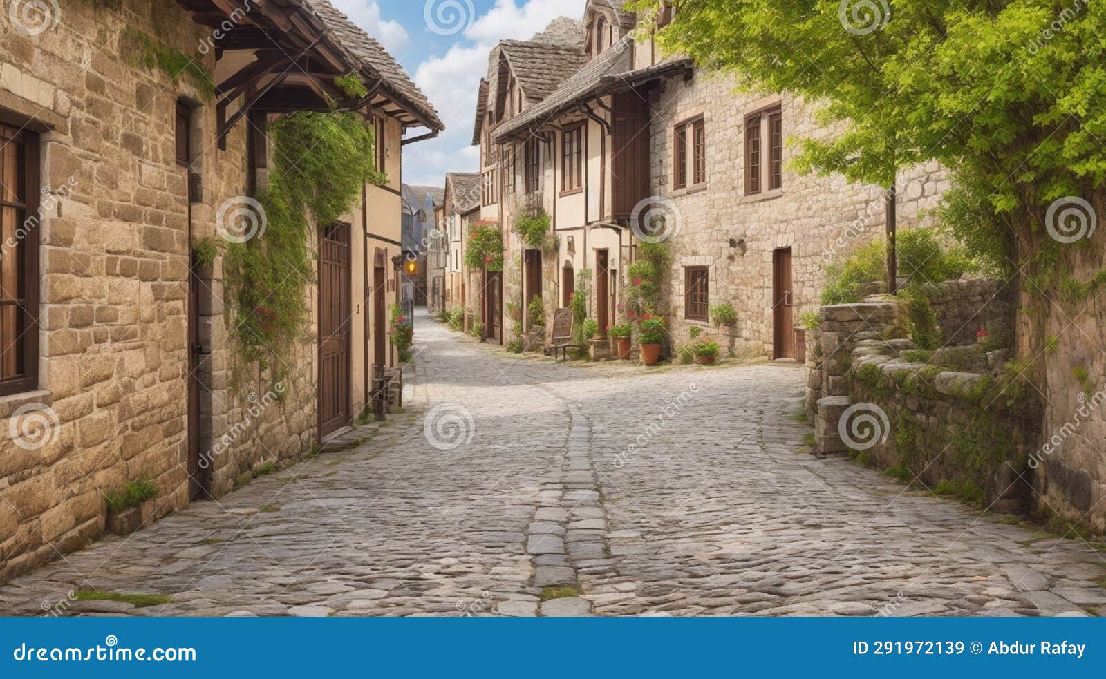 A Cobblestone Path Winding through a Historic Village Stock ...