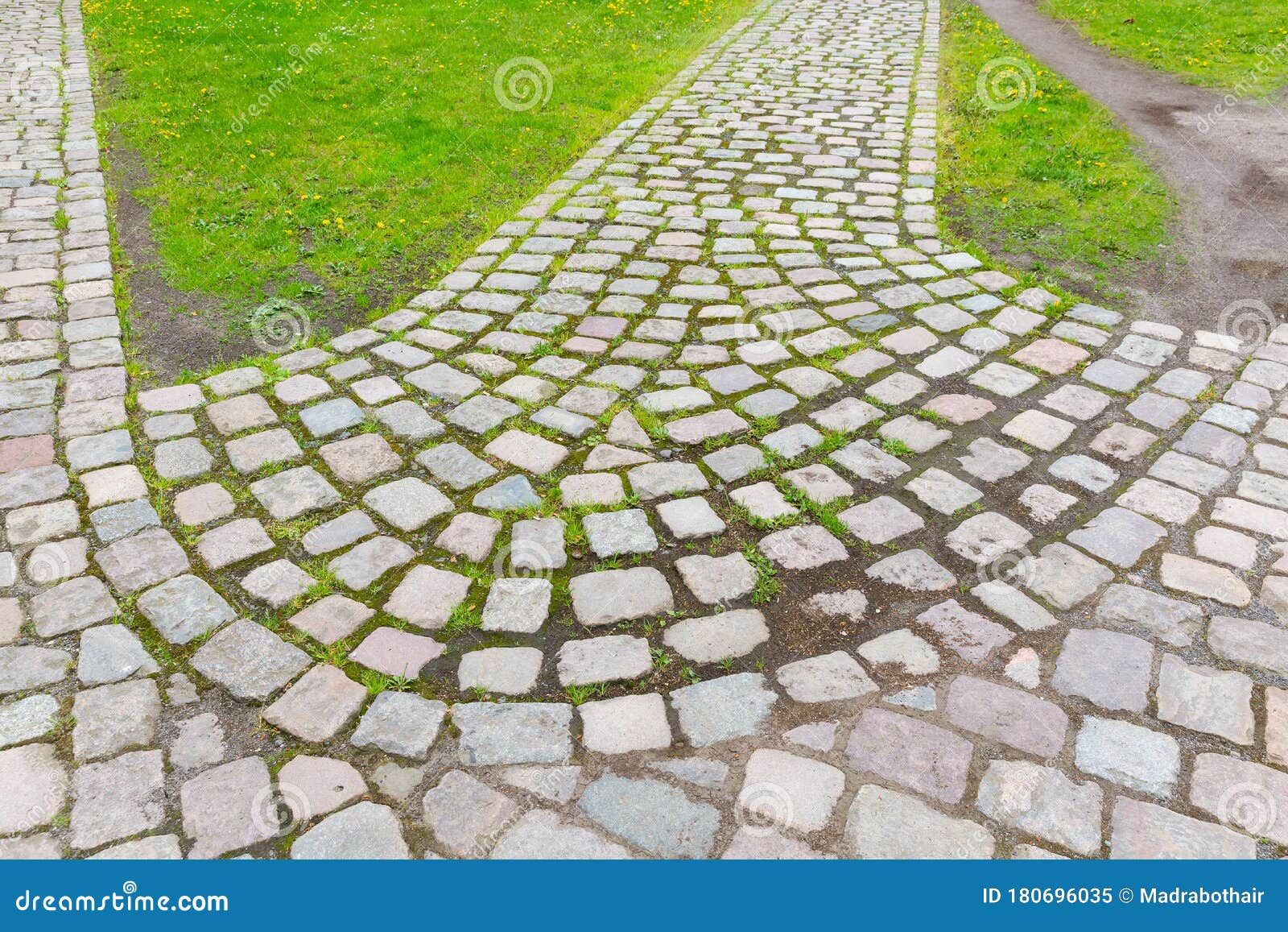 Cobblestone Paths between Green Meadows Stock Image - Image of pavement ...