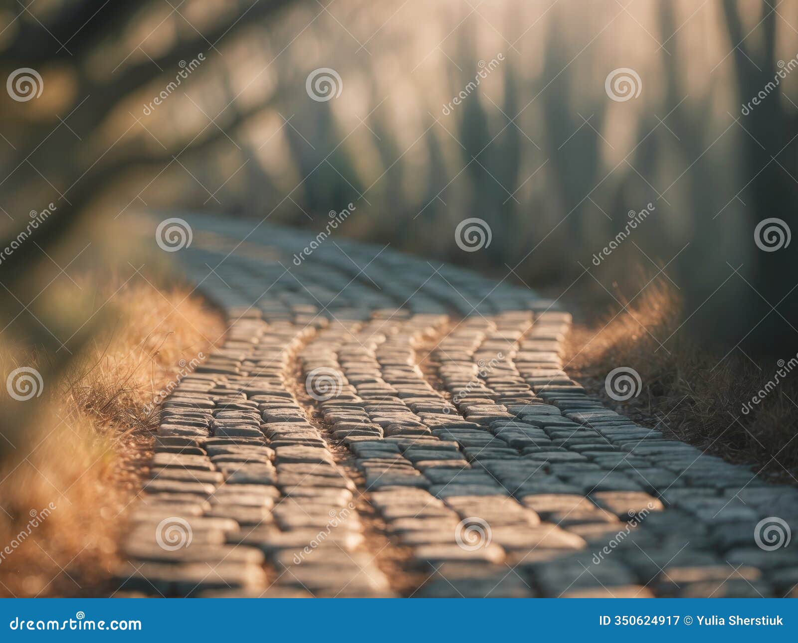 Cobblestone Pathway with Warm Golden Light - Abstract Background Stock ...