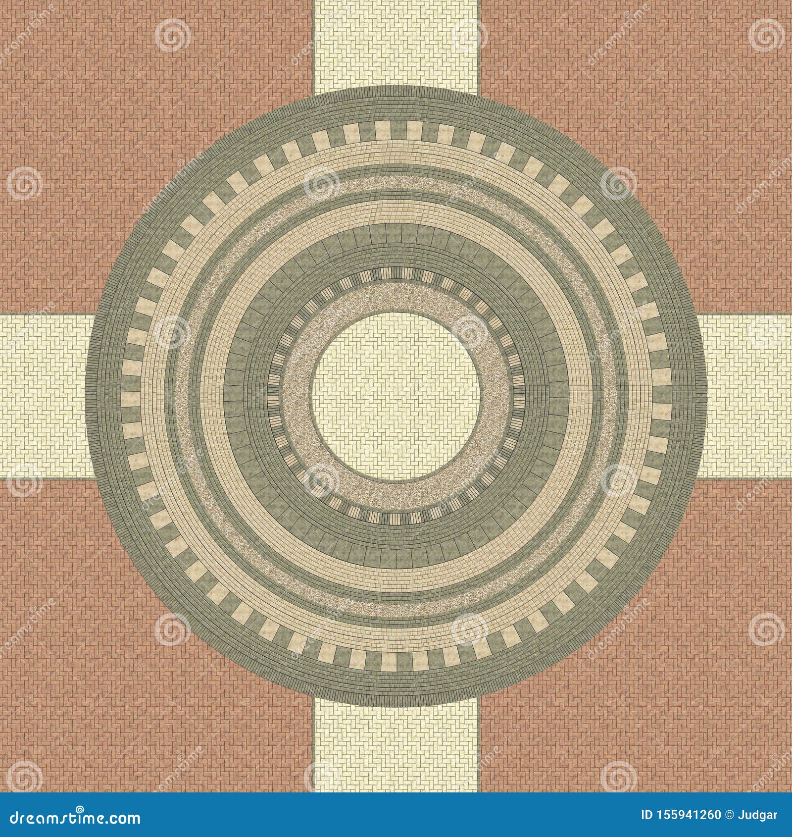 Cobblestone Pavement in a Colored Circular Pattern. Texture of the ...