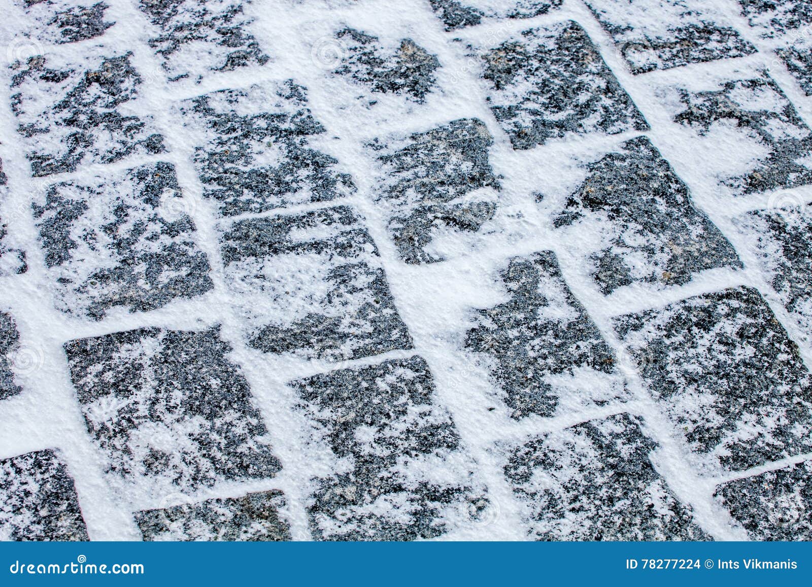 Cobblestone Pavement Covered with Snow and Ice Stock Photo - Image of ...