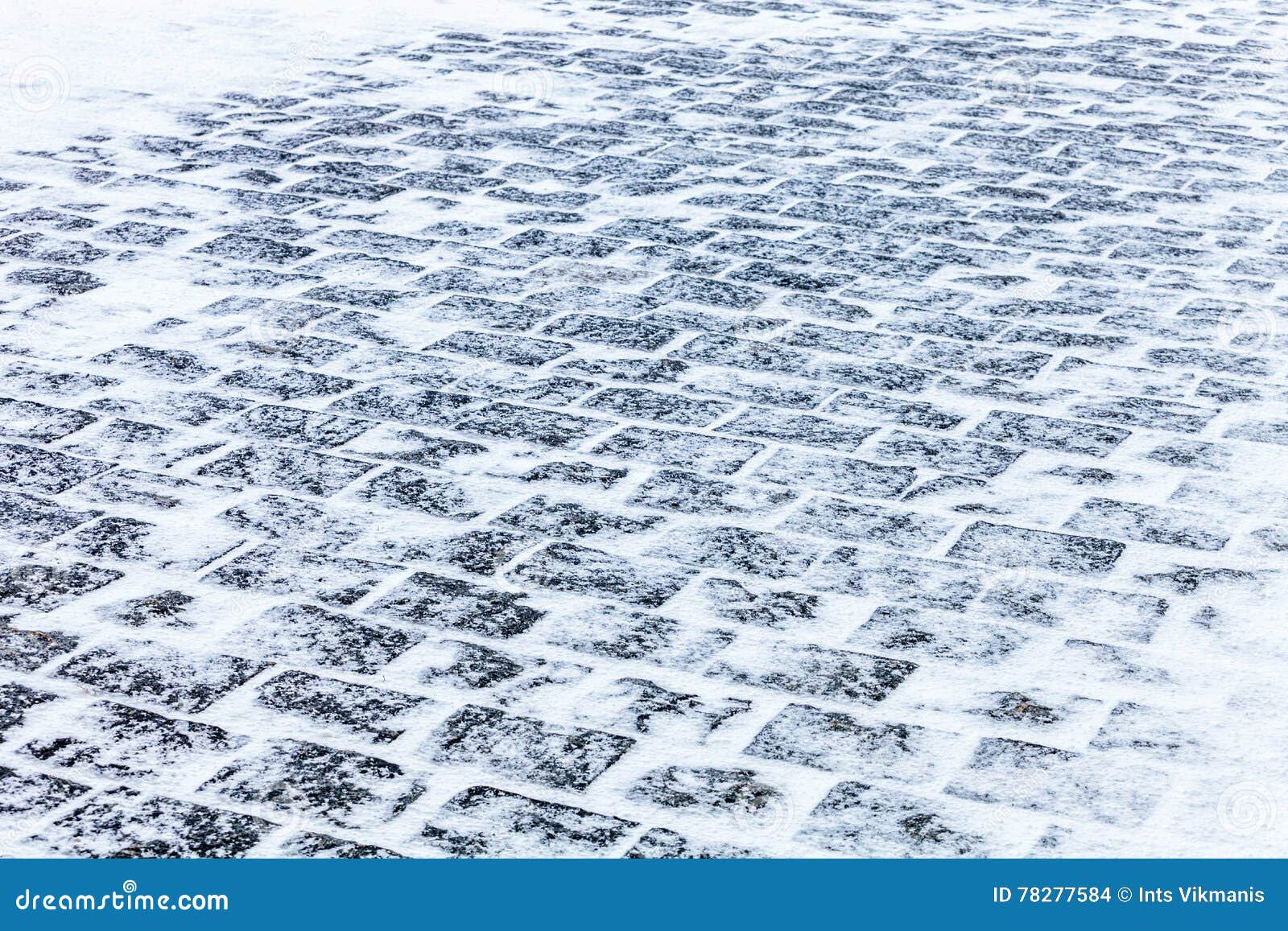 Cobblestone Pavement Covered with Snow and Ice Stock Photo - Image of ...
