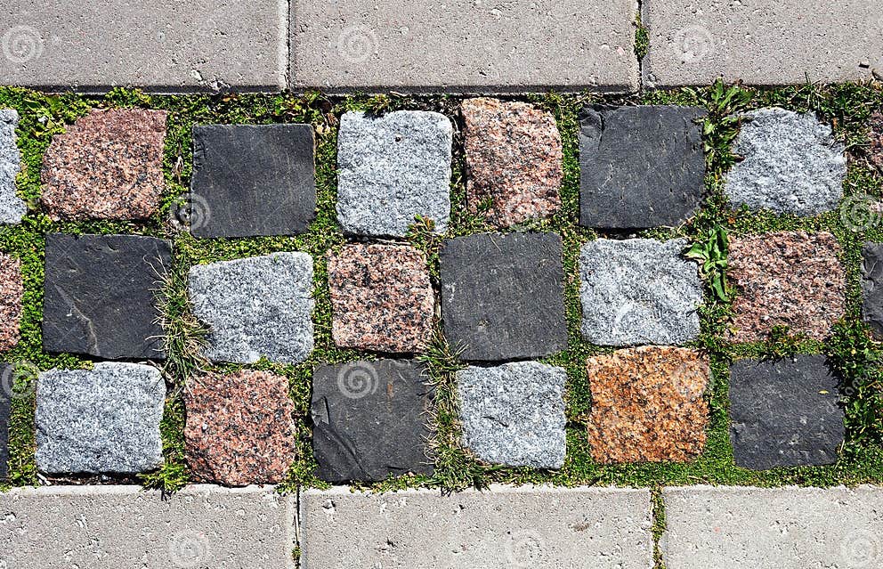 Cobblestone Pavement Overgrown with Moss and Grass Stock Image - Image ...