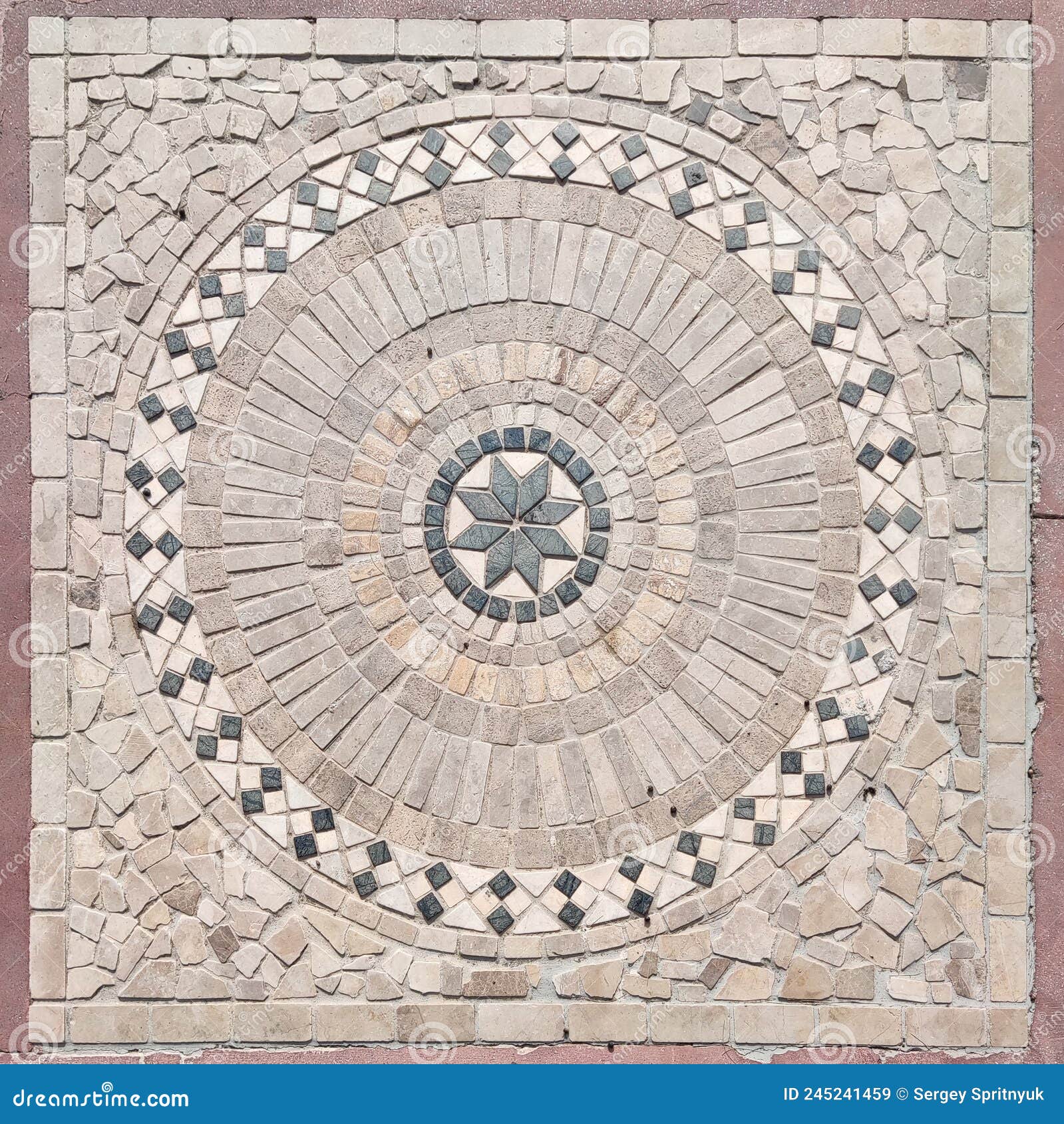 Cobblestone Pavement Square with Circle Pattern Stock Image - Image of ...