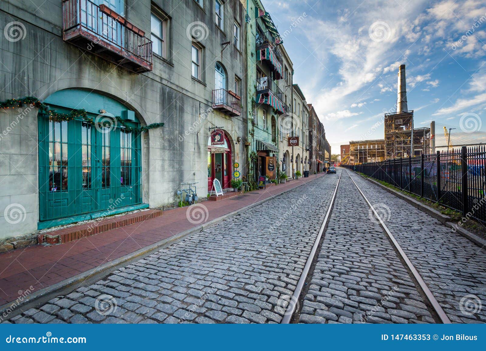 The Cobblestone River Street, and Old Buildings in Savannah, Georgia ... The Cobblestone River Street, and Old Buildings in Savannah, Georgia ...