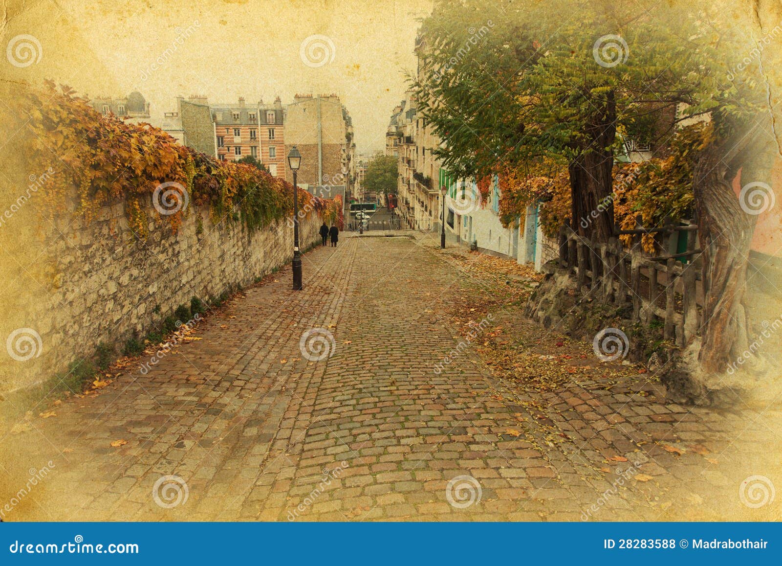 Cobblestone Road in Paris in Vintage Style Stock Photo - Image of ...