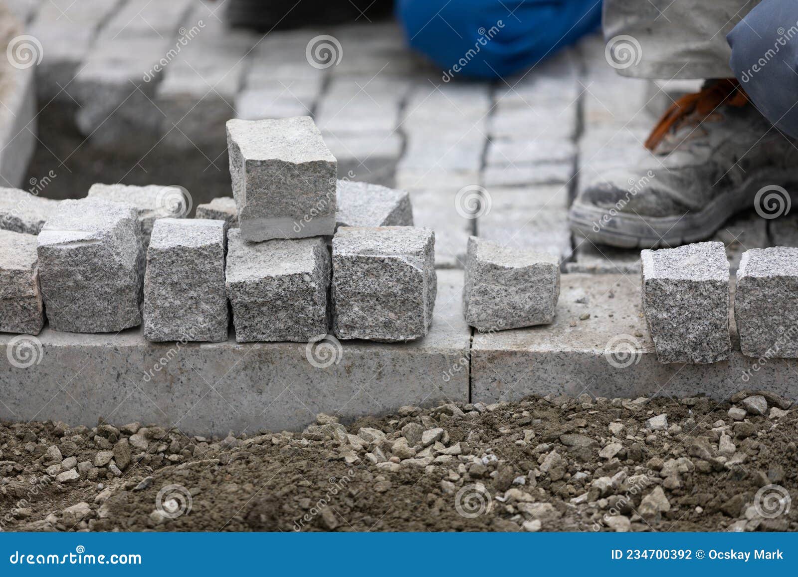 Cobblestone Sidewalk Construction Stock Photo - Image of outdoor, city ...