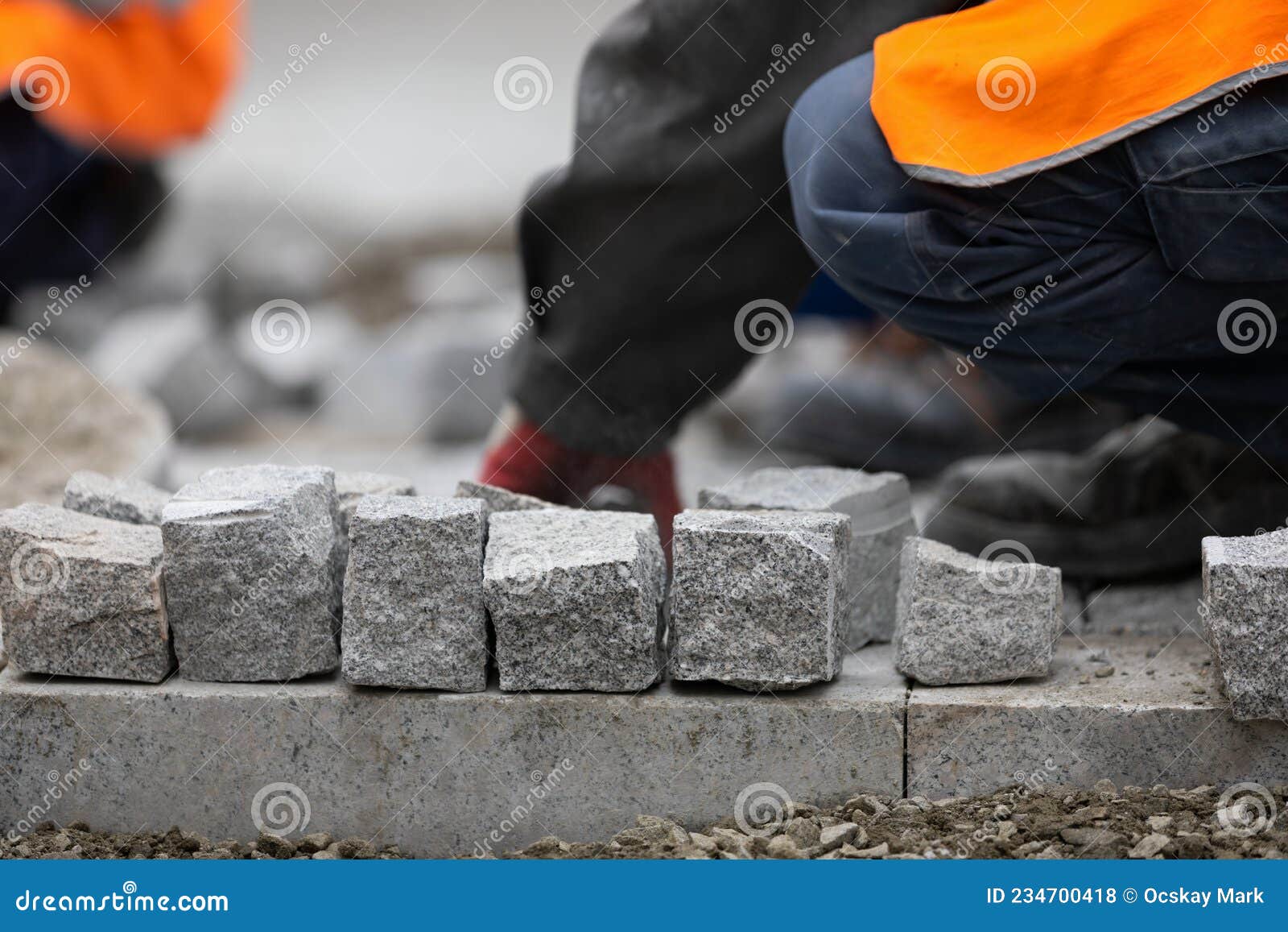 Cobblestone Sidewalk Construction Stock Photo - Image of building ...