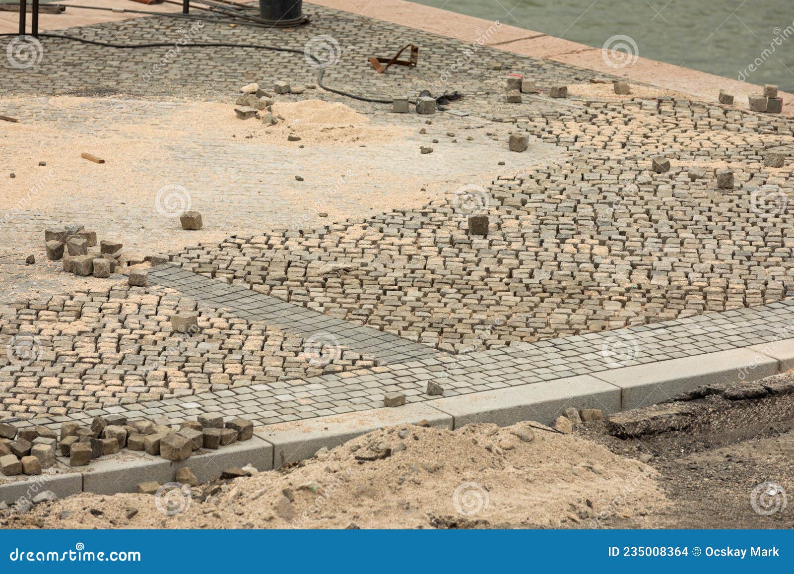 Cobblestone Sidewalk Construction Stock Photo - Image of architecture ...
