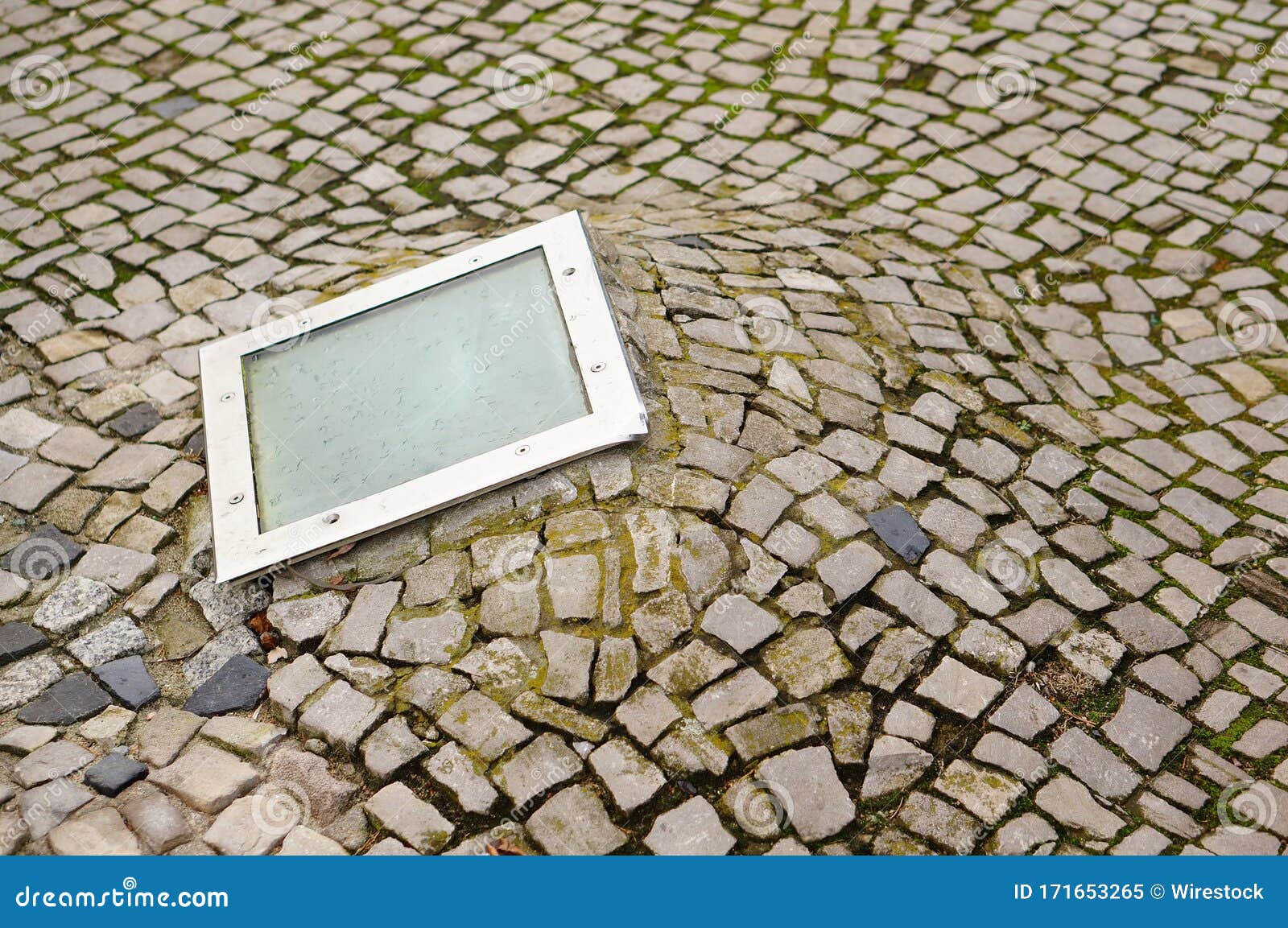 Cobblestone Stone Pathway with a Light Stock Image - Image of brick ...
